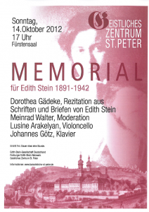 Memorial für Edith Stein 14 Oktober 2012 in St. Peter – Dorothea Gädeke ...